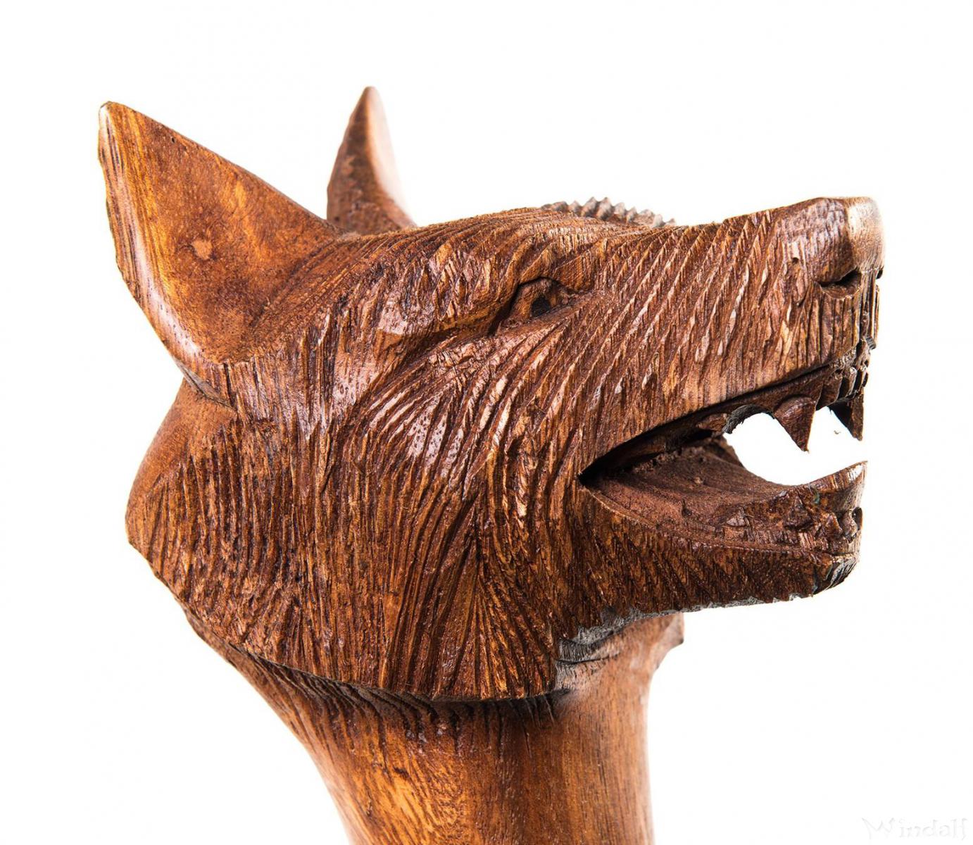 WINDALF Mittelalter Wanderstab DASAN 130 cm Wolf Wanderstock Handarbeit ...